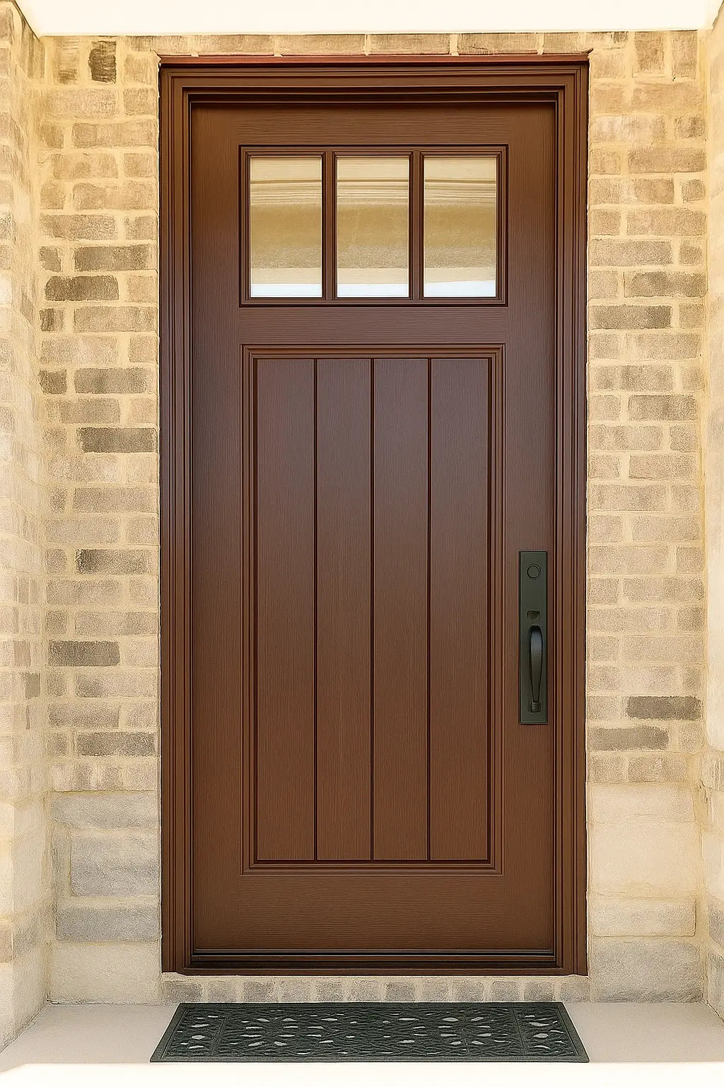 Custom Craftsman Planked Paneled 3 Lite Solid Door – Masterpiece Doors