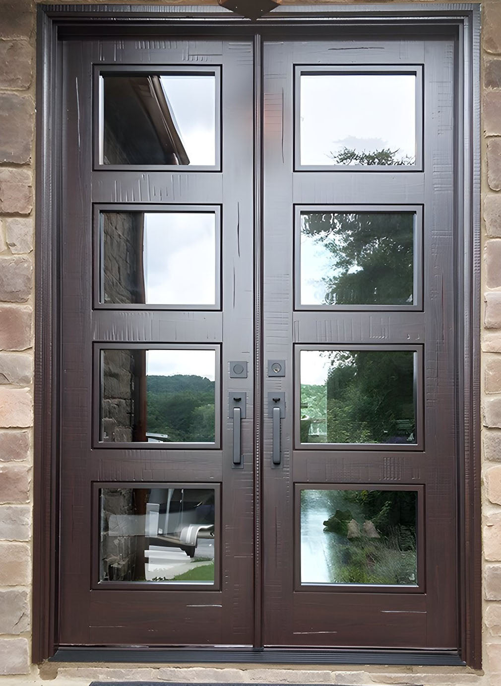 Custom Modern 4 Lite Double Entry Doors – Masterpiece Doors