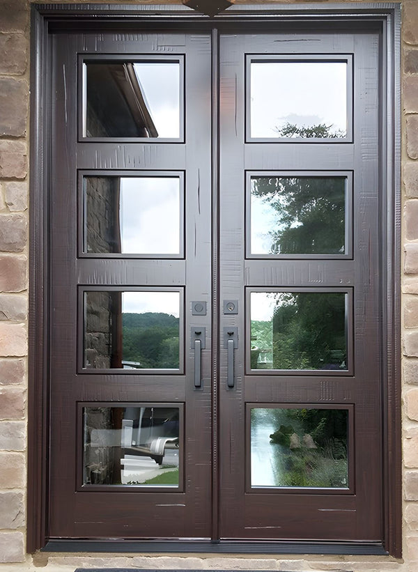 Custom Modern 4 Lite Double Entry Doors – Masterpiece Doors