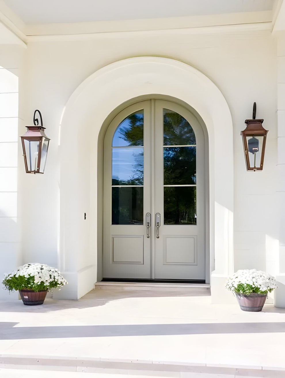 Modern French Farmhouse 3 Lite Rounded Arched Double Doors ...