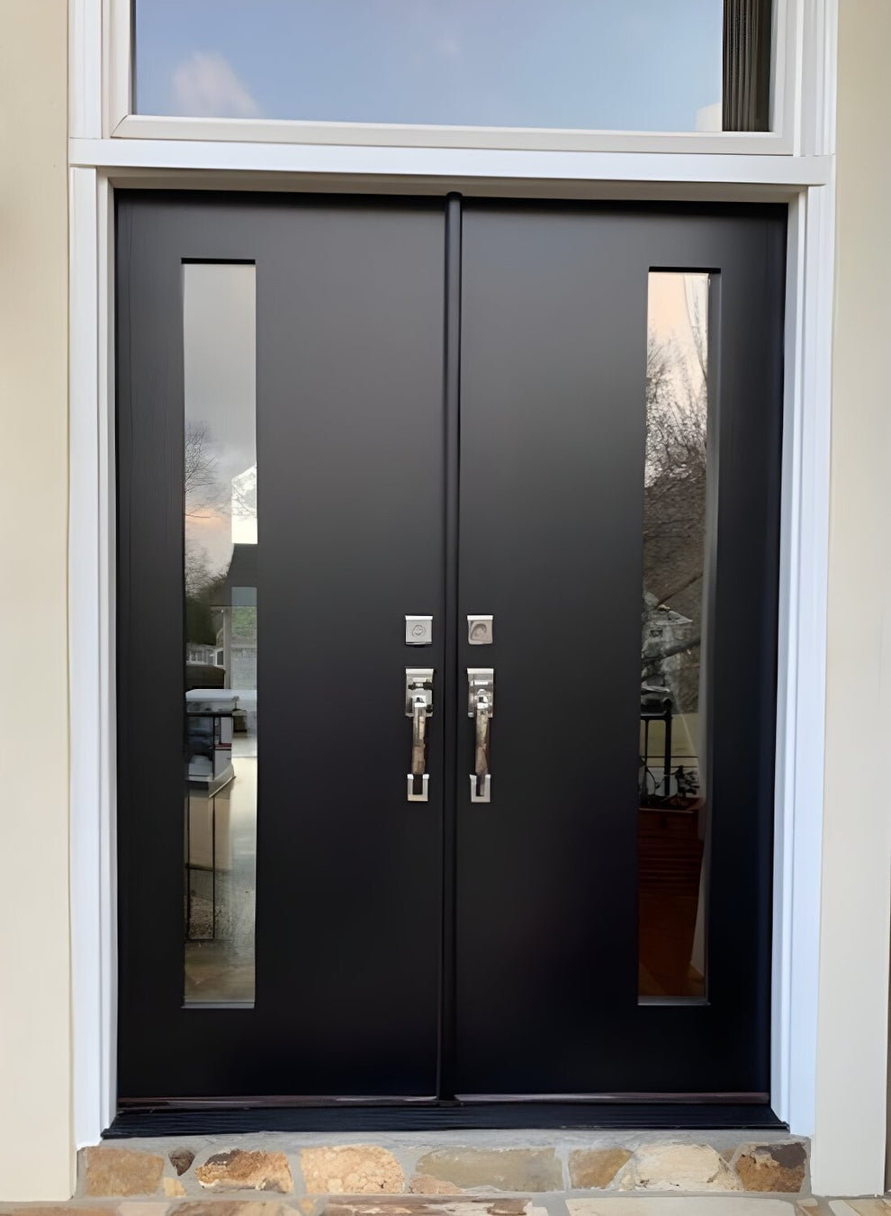 Custom Modern Vertical 1 Lite Double Doors – Masterpiece Doors