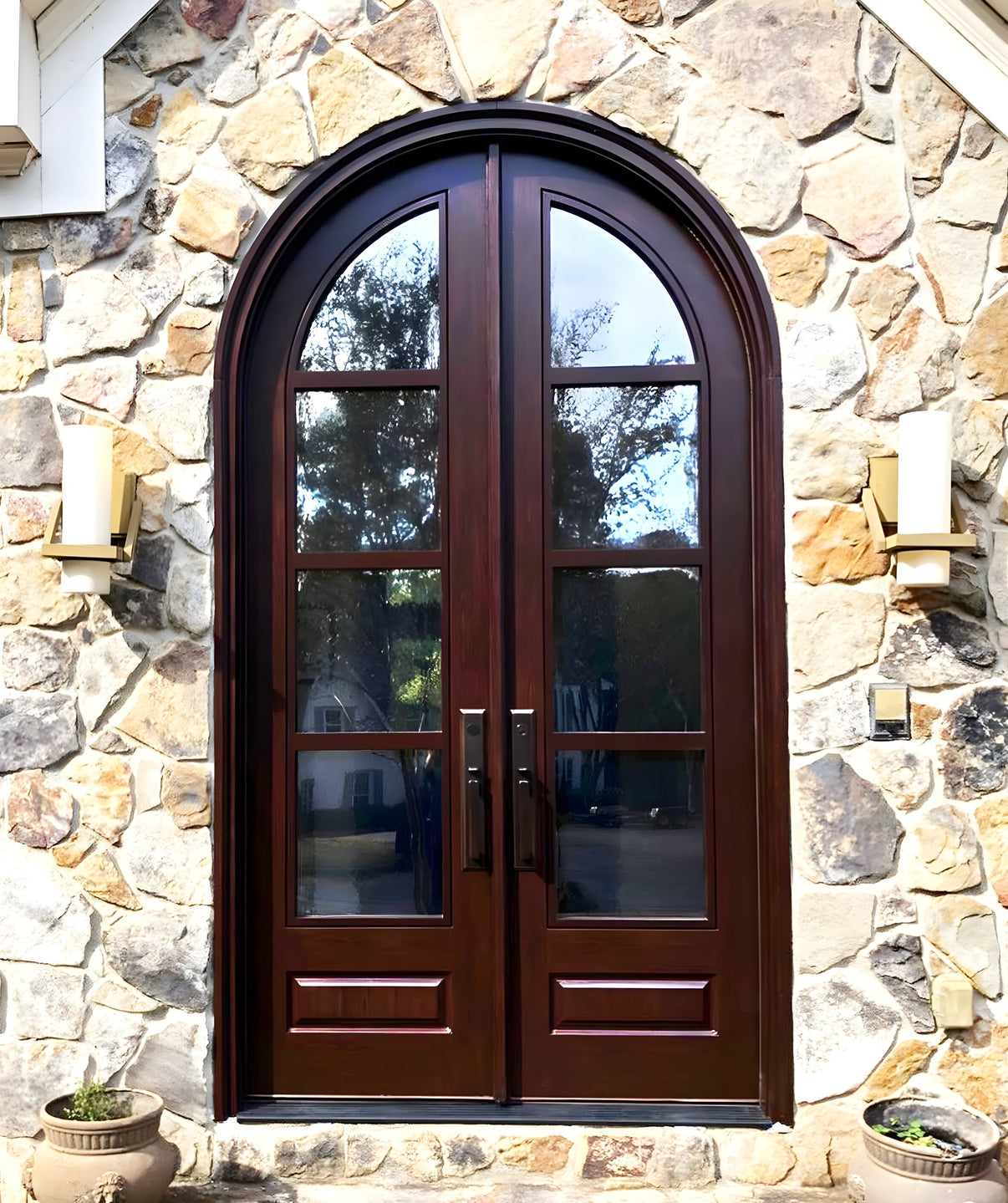 Custom Modern French Arched Double Doors 4 Lite – Masterpiece Doors